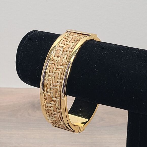 Talbots | Jewelry | Talbots Gold Tone Basket Weave Hinged Clamper Bracelet | Poshmark